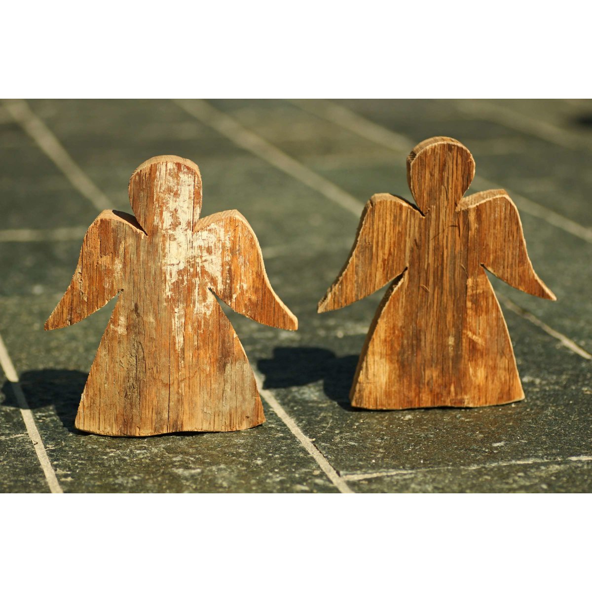 2x Holz-Engel, Engel-Set aus Eiche Massivholz ohne Rinde XL - Höhe ca