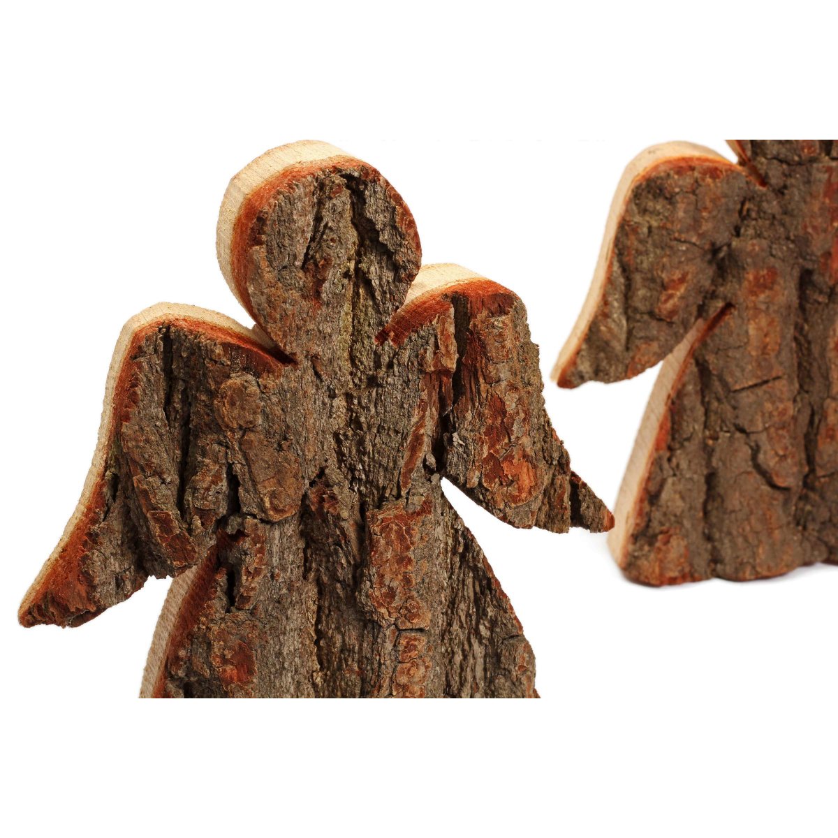2x Holz-Engel "Azur" - Engel-Set aus Eiche Massivholz mit Rinde XL ...