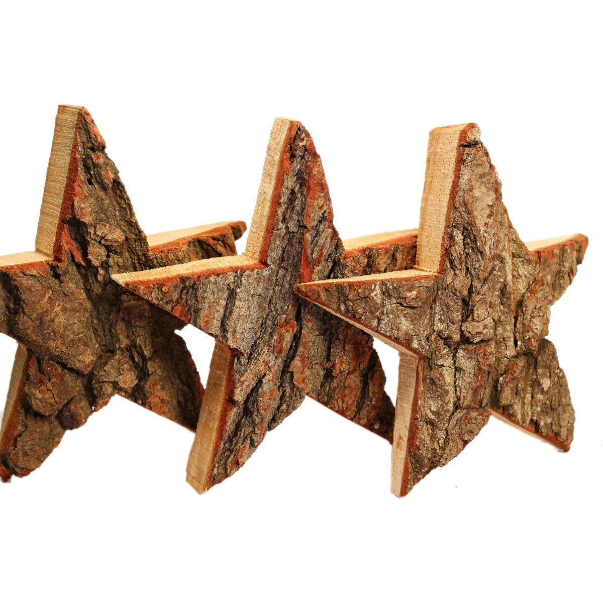 2x Holz-Stern - Sterne-Set aus Eiche Massivholz mit Rinde - 20x20 & 1 ...