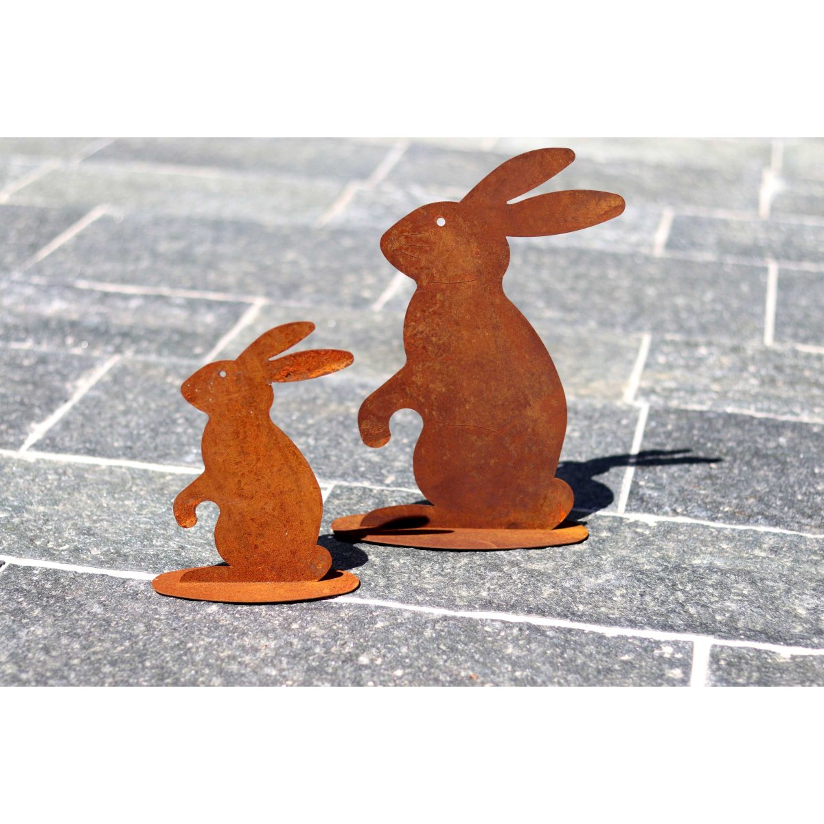 Hasen Set aus Metall - Edelrost - Höhe 30 & 20 cm - 2 Teilig - Osterh