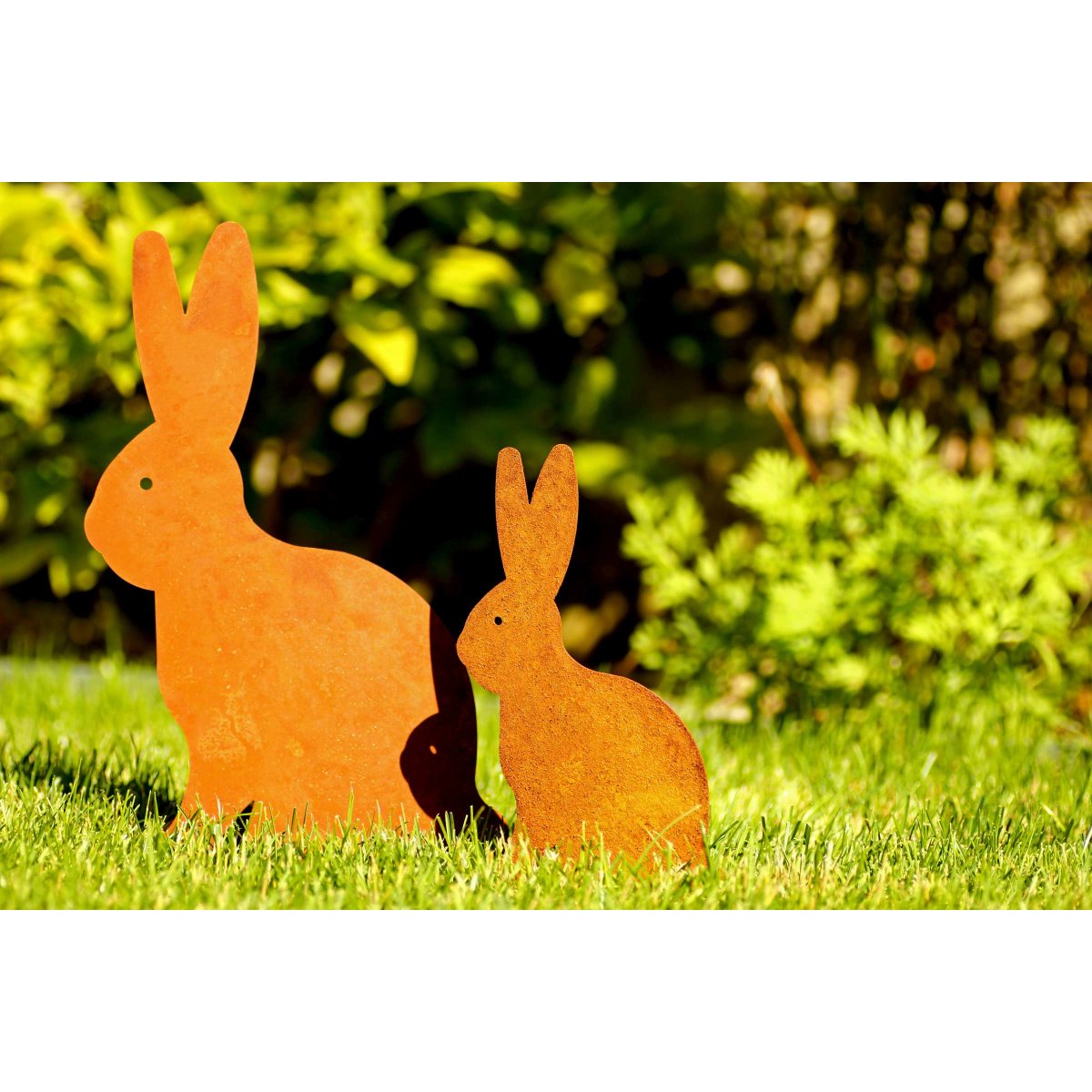 Hasen Set aus Metall - Edelrost - Höhe 30 & 20 cm - 2 Teilig - Osterh